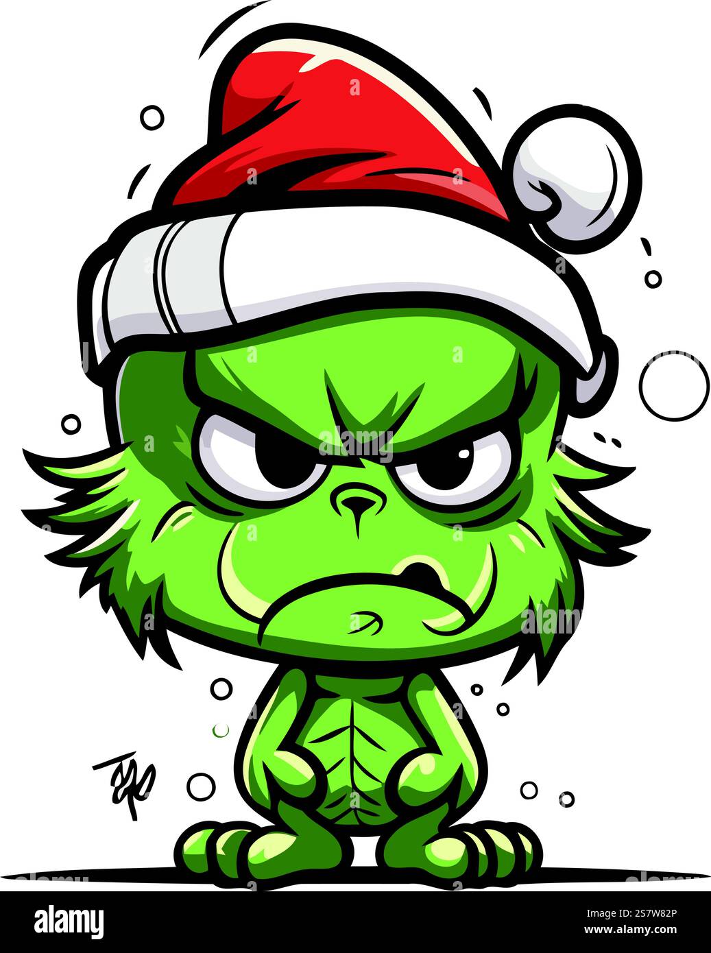 Angry cartoon monster in Santa Claus hat. Vector illustration on white ...