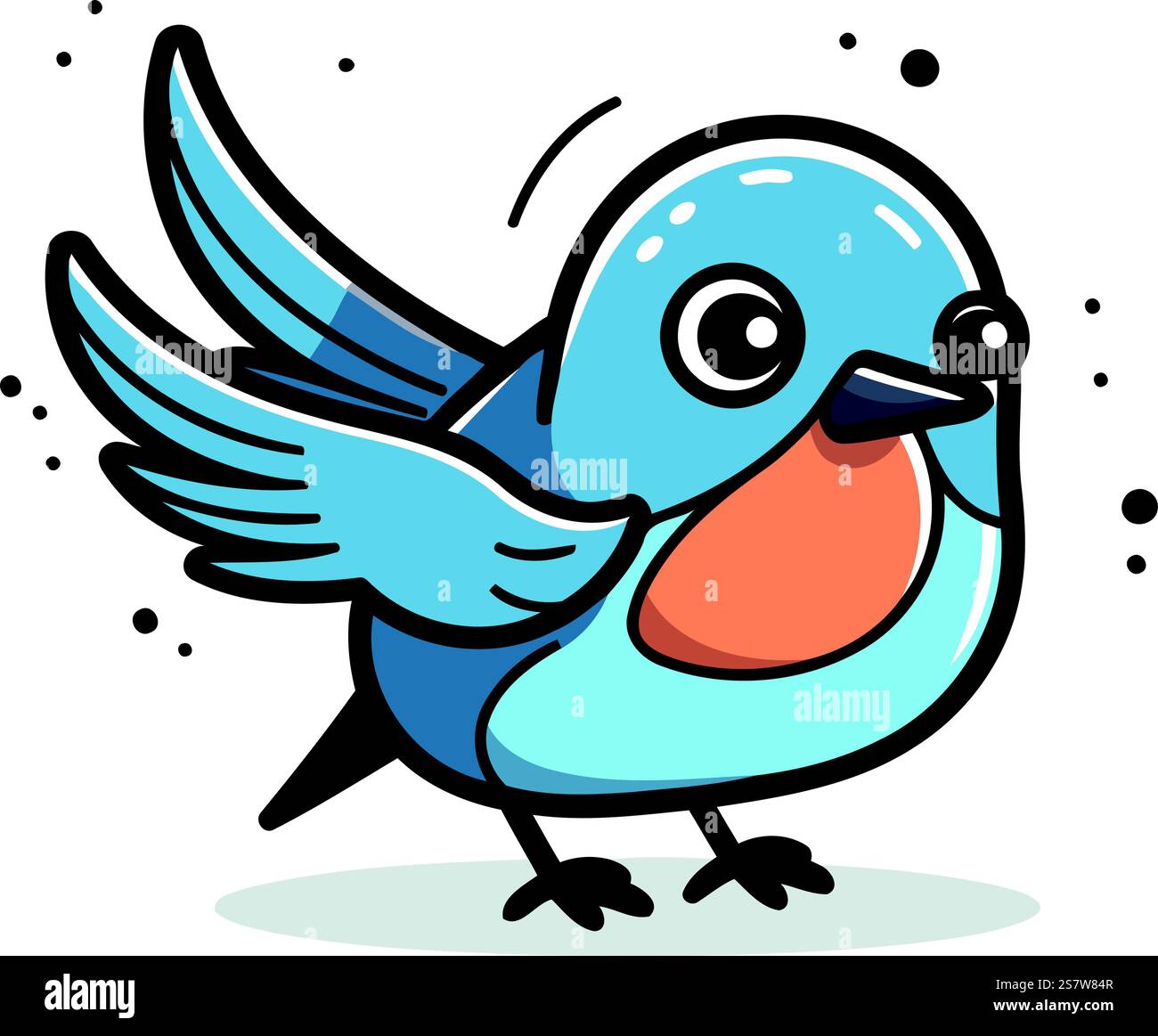 Vector illustration of cute cartoon blue bird. Isolated on white ...