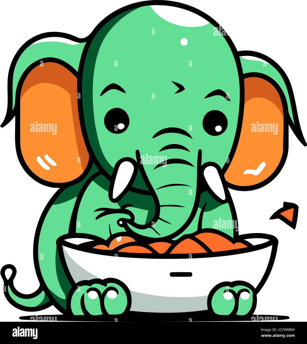 Cute cartoon elephant eating a bowl of food. Vector illustration Stock ...