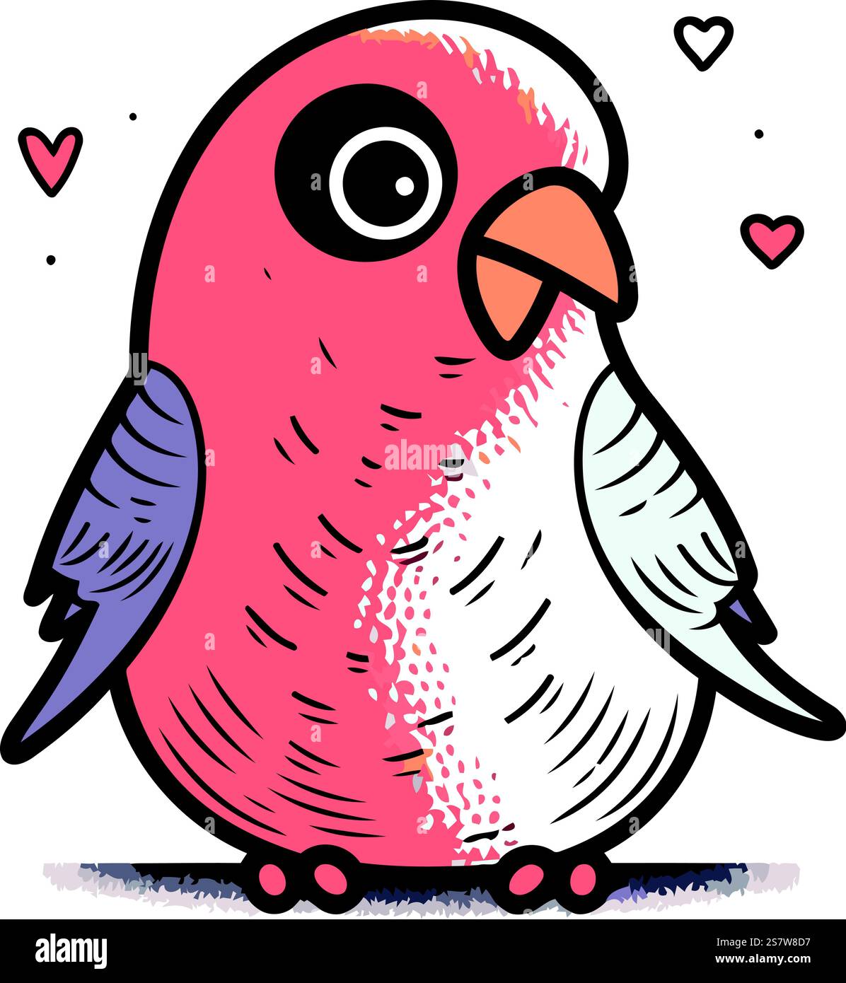 Vector illustration of cute red bird on white background. Hand drawn ...