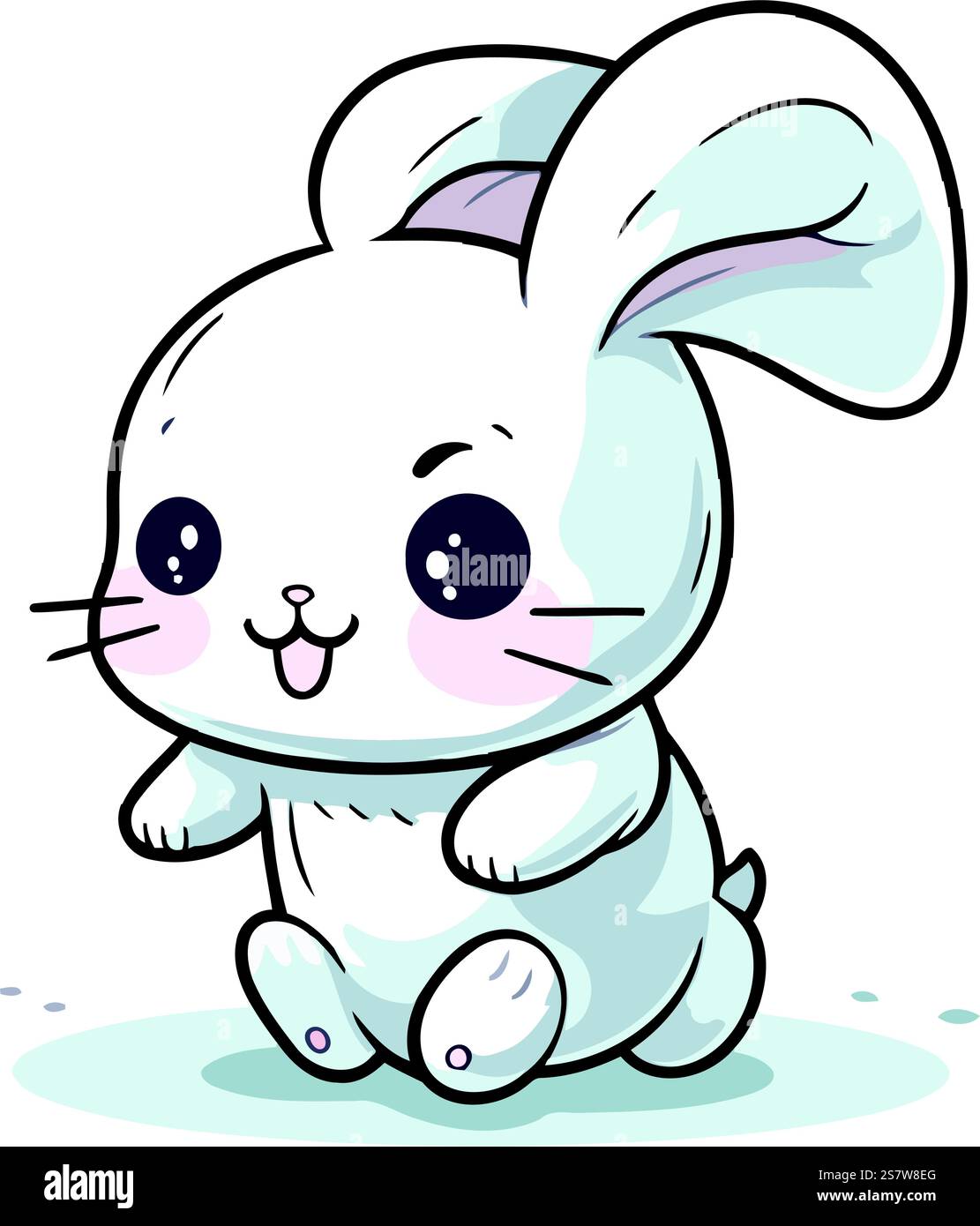 Cute cartoon white rabbit sitting on the ground. Vector illustration ...