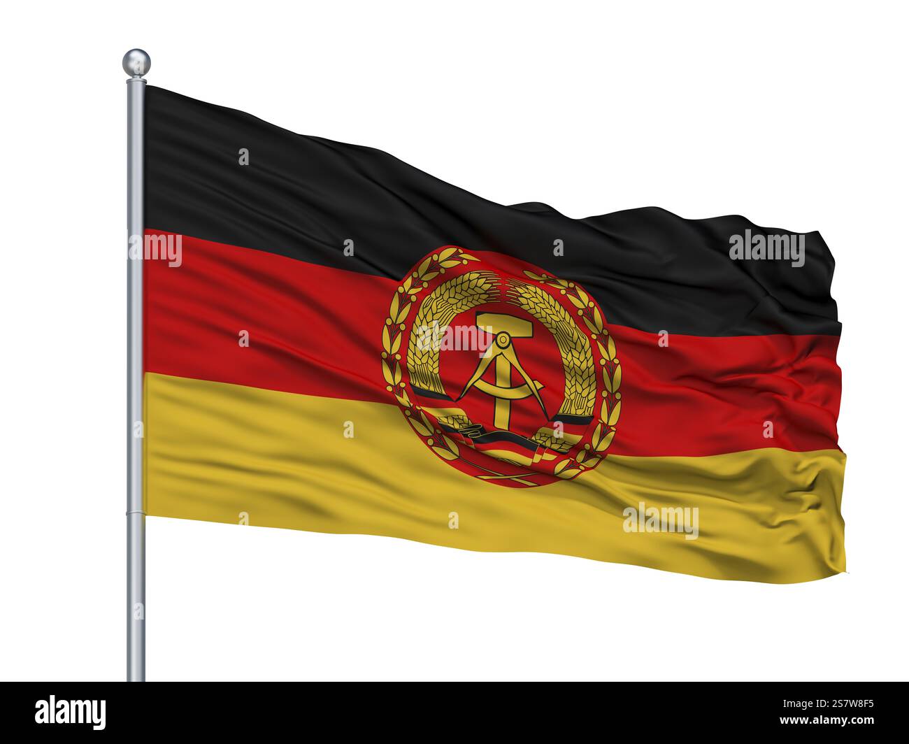 Nva East Germany Flag On Flagpole, Isolated On White Background Stock ...