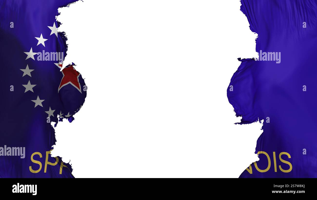 Blasted Springfield city, capital of Illinois state flag, against white ...