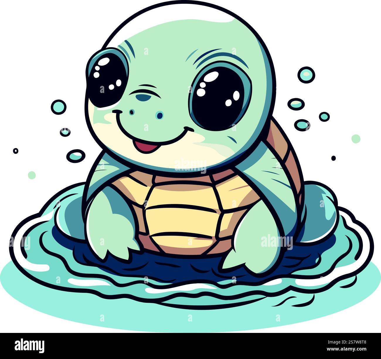 Cute cartoon turtle swimming in water. Vector illustration isolated on ...