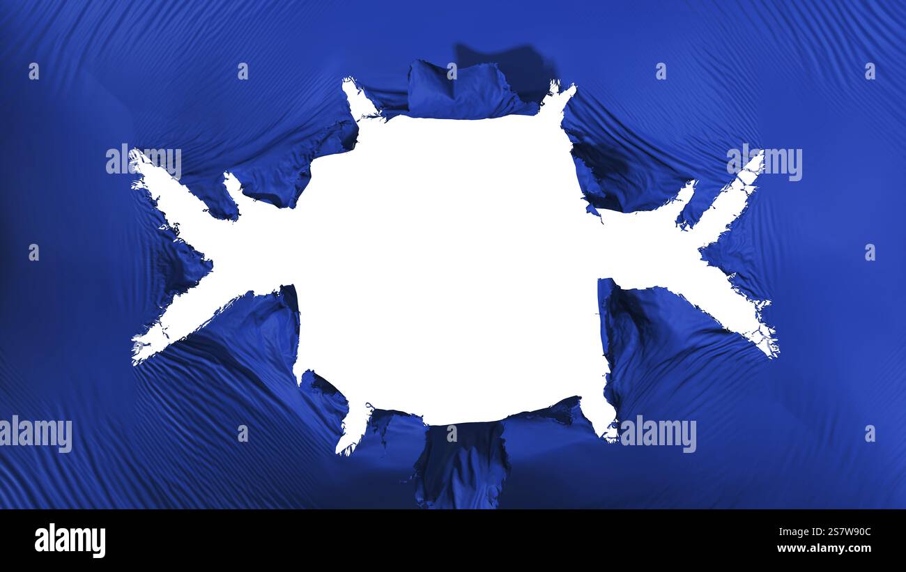 Deep blue color flag with a big hole, white background, 3d rendering ...