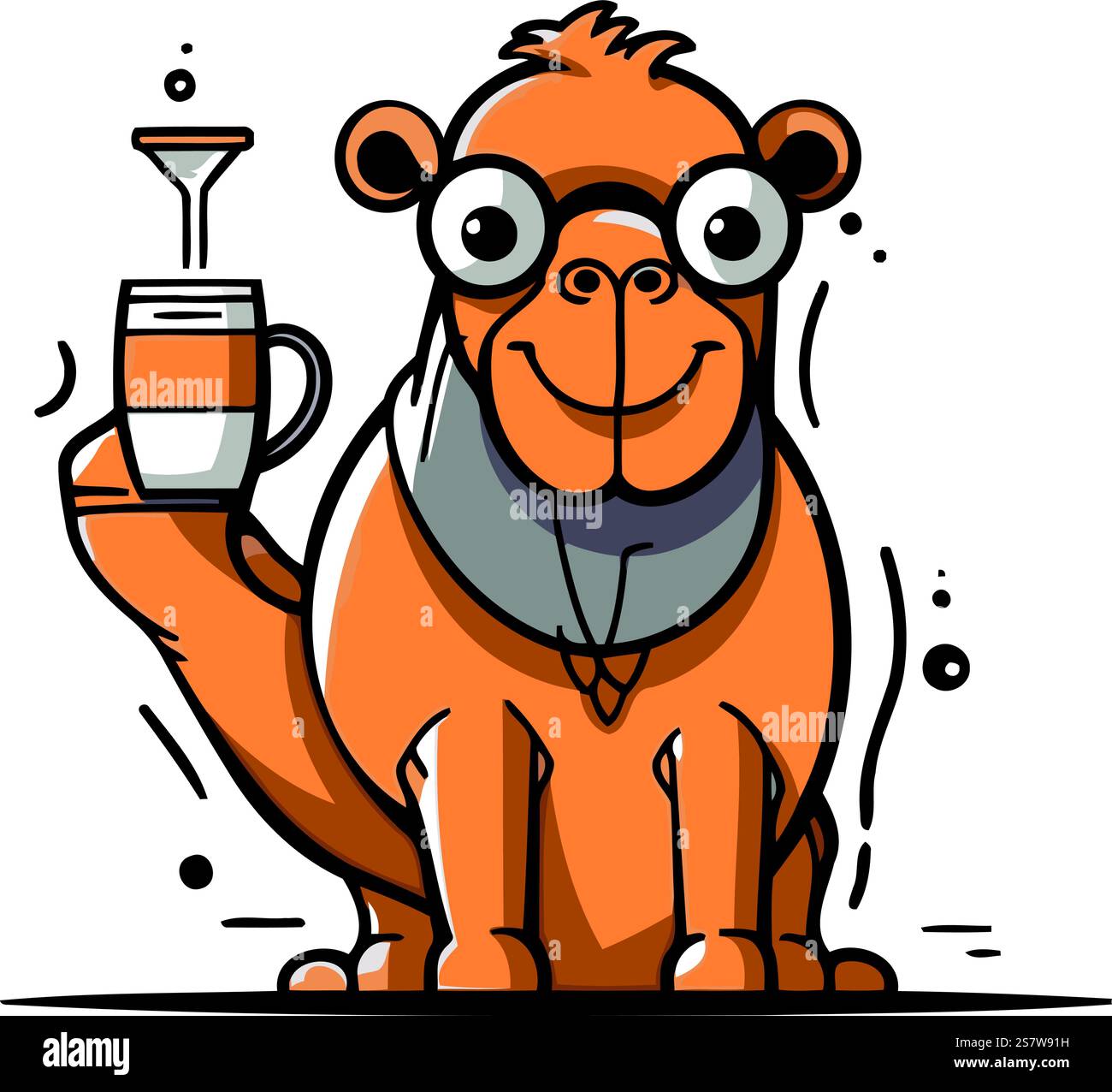 Cute cartoon monkey in glasses holding a cup of coffee. Vector ...