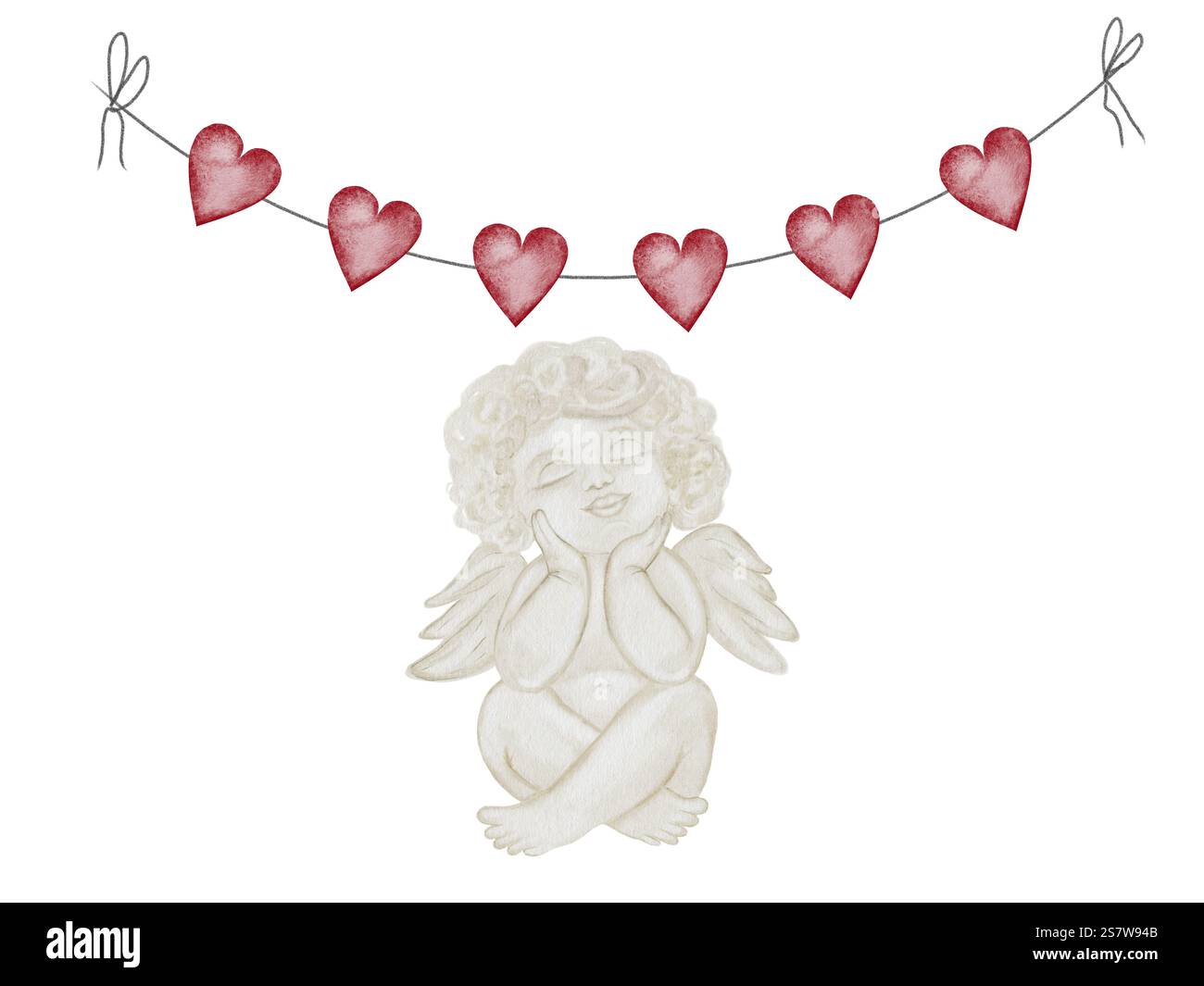 Watercolor cherub angel cupid. Hand drawn little baby boy in pastel ...