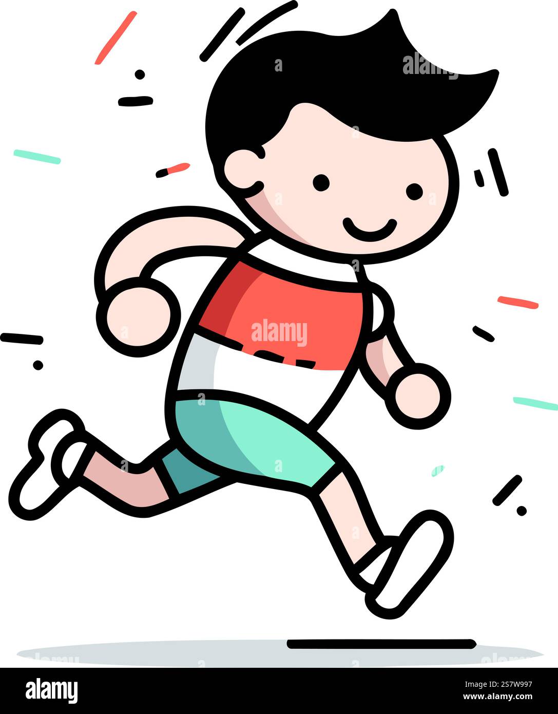Running boy vector illustration. Simple flat design of happy little boy ...