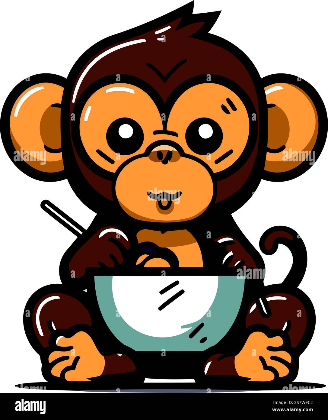 Cute cartoon monkey with a bowl of soup. Vector illustration Stock ...