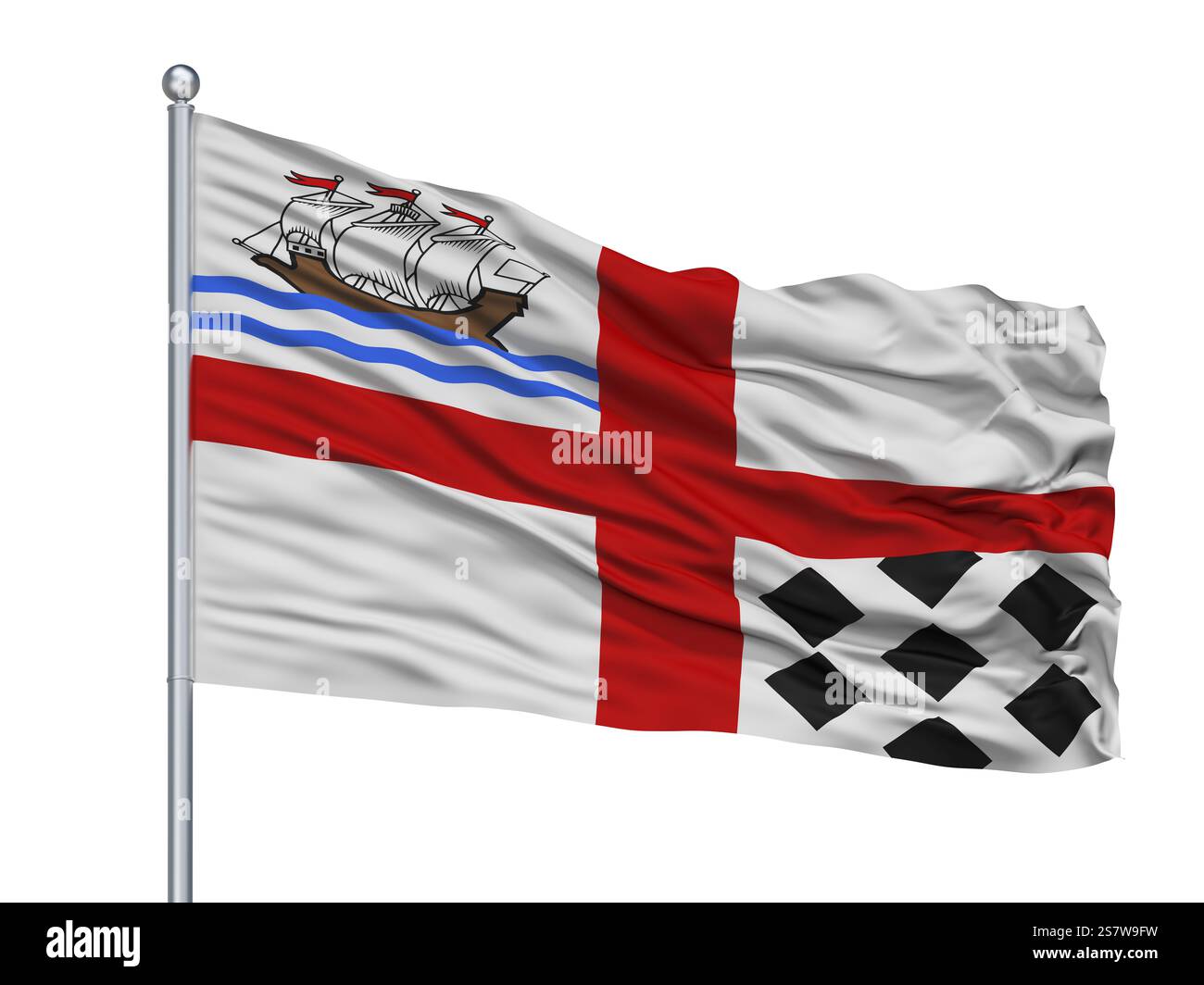 Nanaimo City Flag On Flagpole, Country Canada, Isolated On White ...