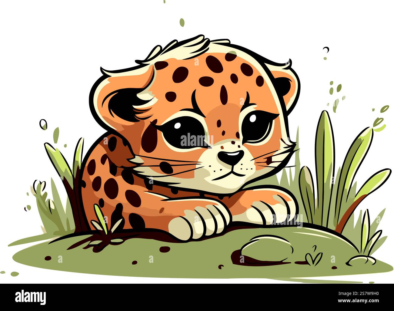 Cute cartoon cheetah sitting on the ground. Vector illustration Stock ...