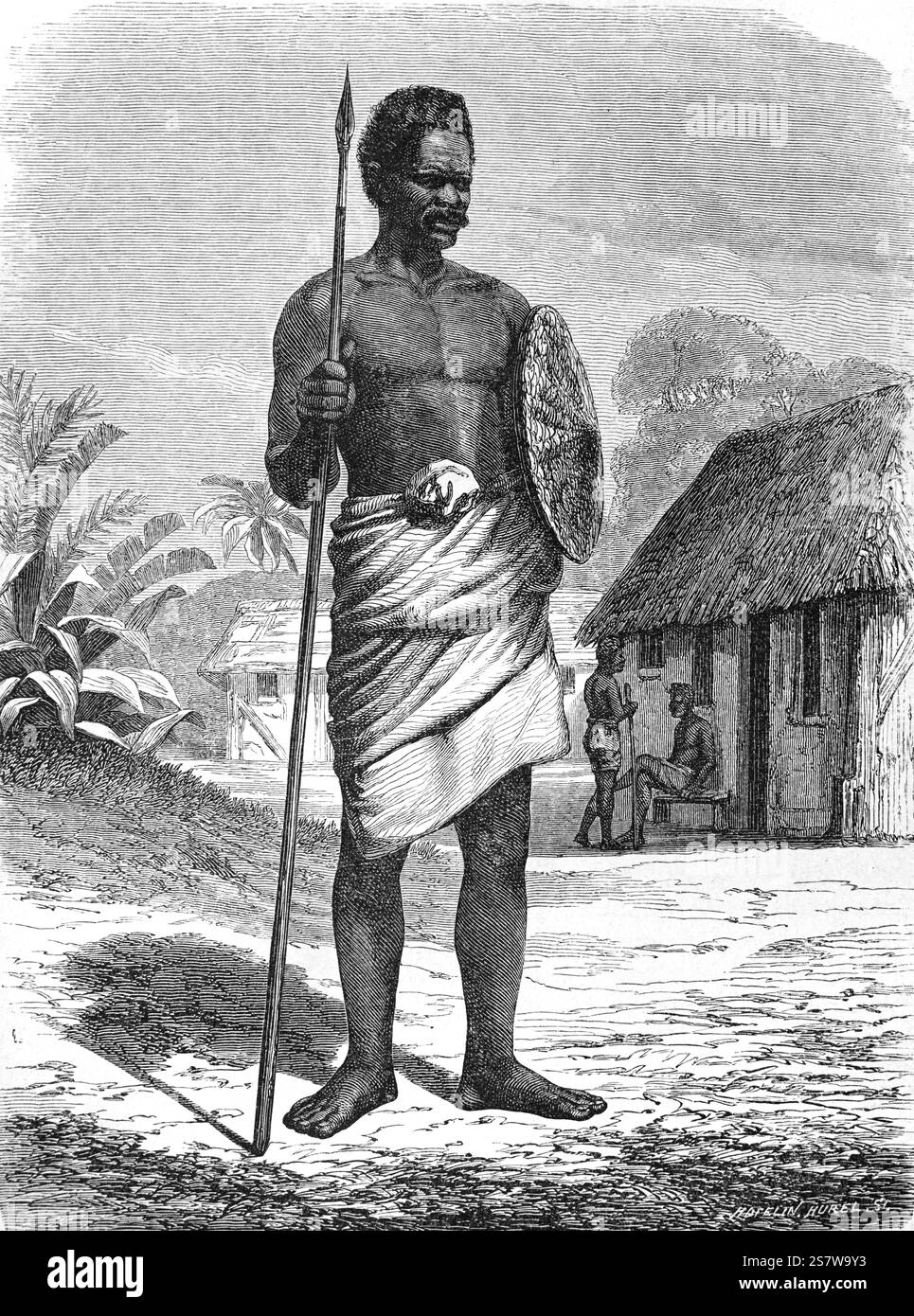 Full-length Portrait of Malagasy Warrior or Tribal Man Wearling a Wrap ...