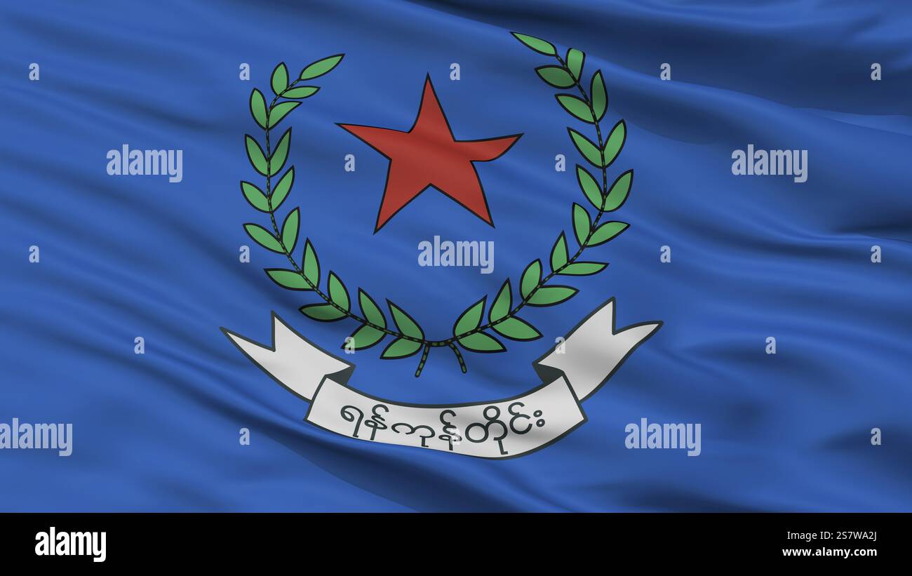 Yangon City Flag, Country Myanmar, Closeup View, 3D Rendering Stock ...