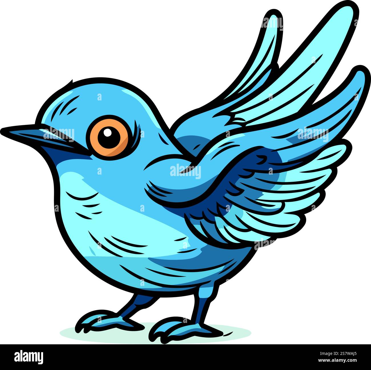 Cute cartoon blue bird. Vector illustration isolated on white ...