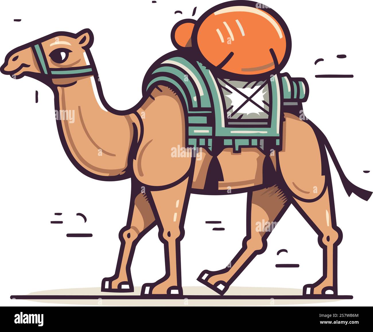 Camel with helmet and backpack. Vector illustration in flat style Stock ...