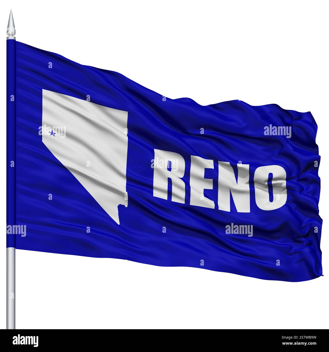 Reno City Flag on Flagpole, Nevada State, Flying in the Wind, Isolated ...