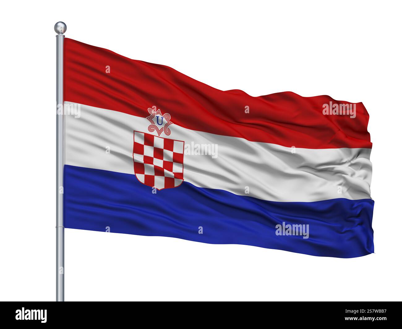 Independent State Of Croatia War Flag On Flagpole, Isolated On White ...
