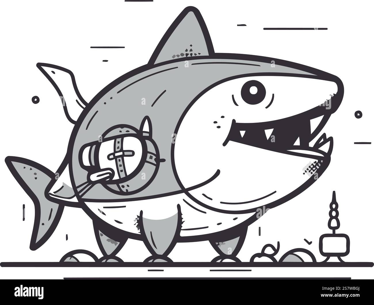 Cartoon shark. Vector illustration of a shark with a shield Stock ...