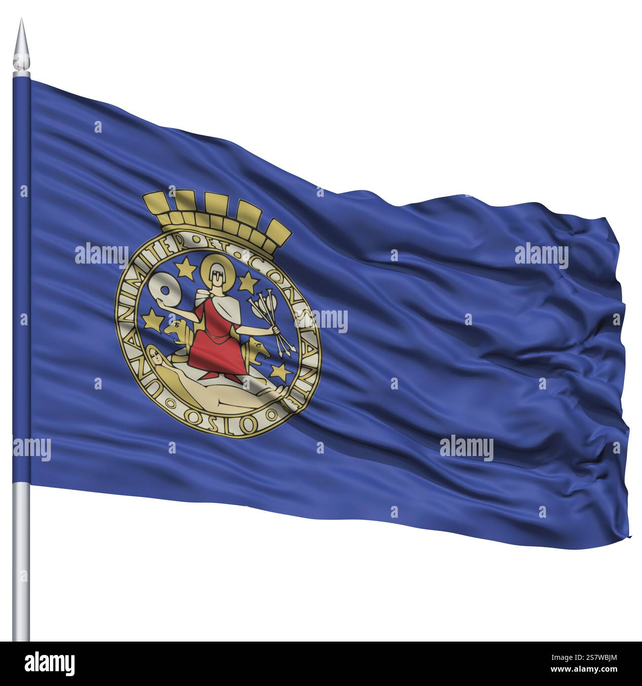 Oslo City Flag on Flagpole, Capital City of Norway, Flying in the Wind ...