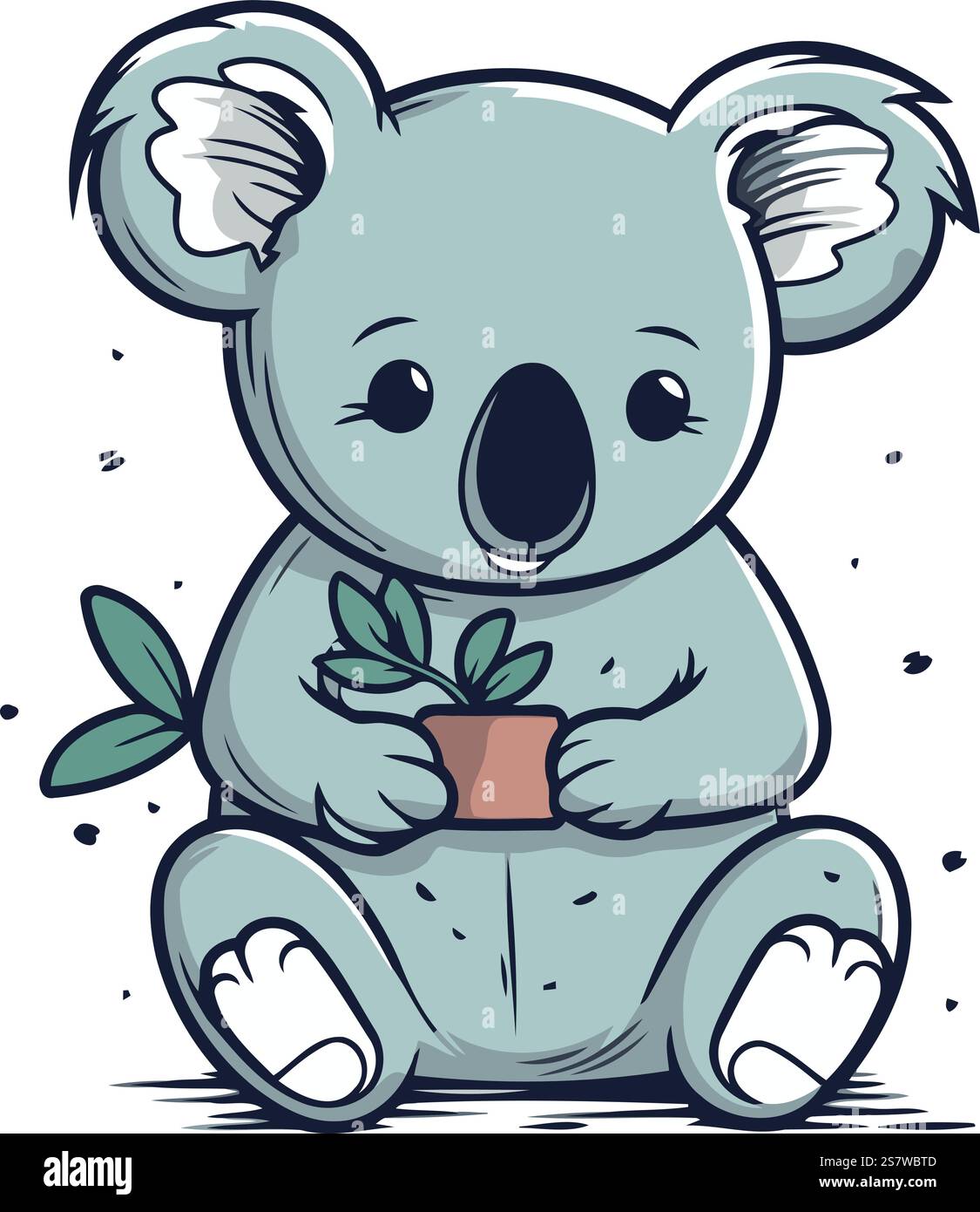 Cute koala holding a flower in a pot. Vector illustration Stock Vector ...