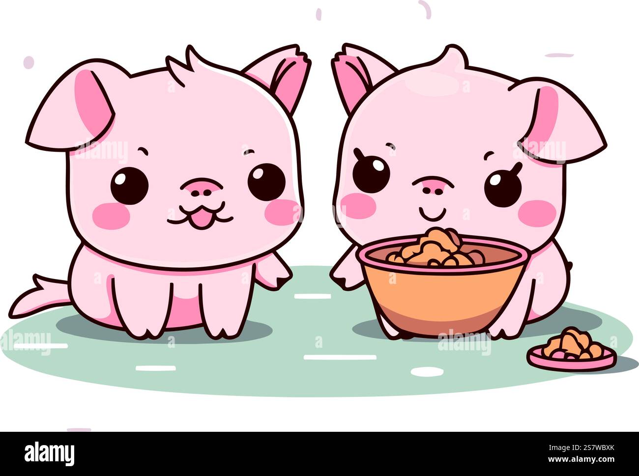 Cute cartoon pigs with bowl of cereals. Vector illustration Stock ...