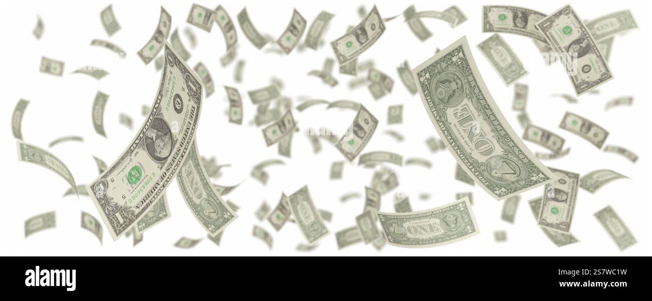 Isolated One Dollar rain over white background Stock Photo - Alamy