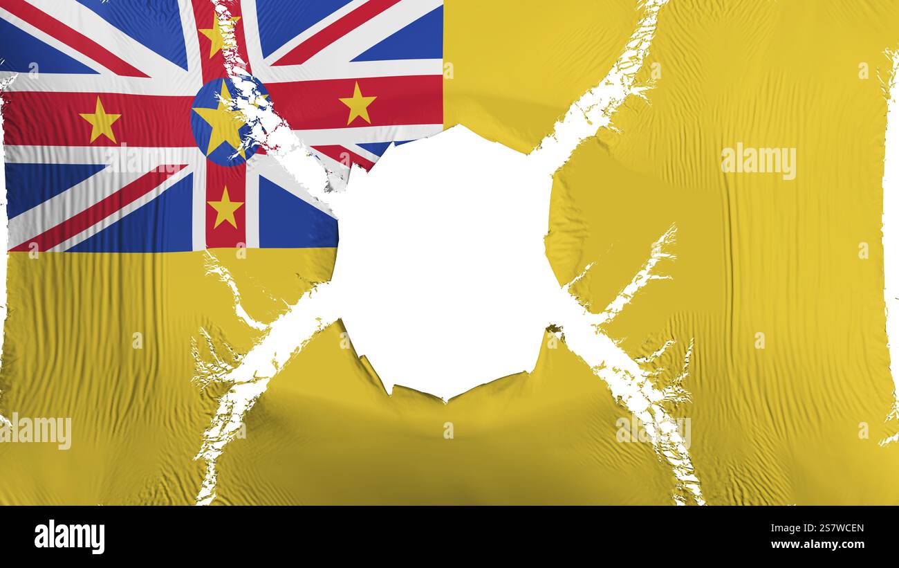 Niue city, capital of Alofi flag with a hole, white background, 3d ...