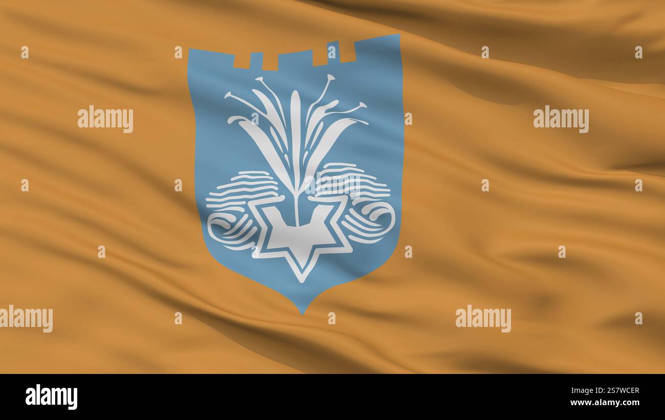 Netanya City Flag, Country Israel, Closeup View, 3D Rendering Stock ...