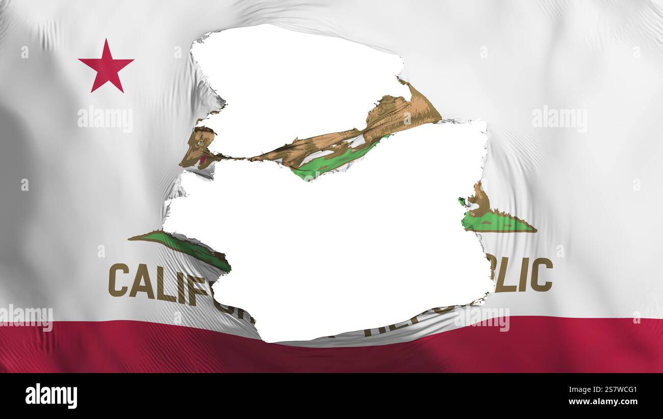 Tattered California state flag, white background, 3d rendering Stock ...