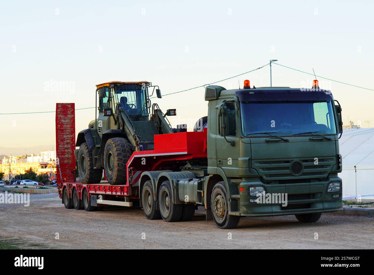 vehicles of the military emergency unit. crane and tractor Stock Photo ...