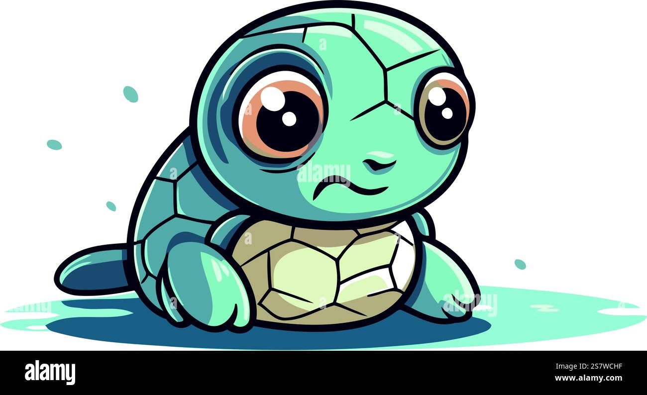Cute little turtle playing soccer ball. Vector cartoon character ...