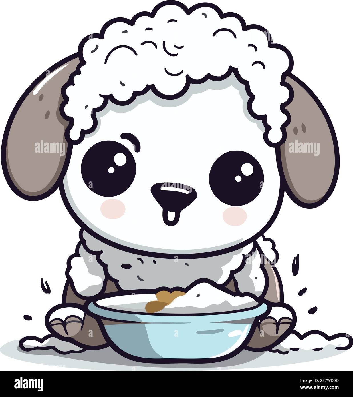 Sheep eating from a bowl. Cute cartoon vector illustration Stock Vector ...