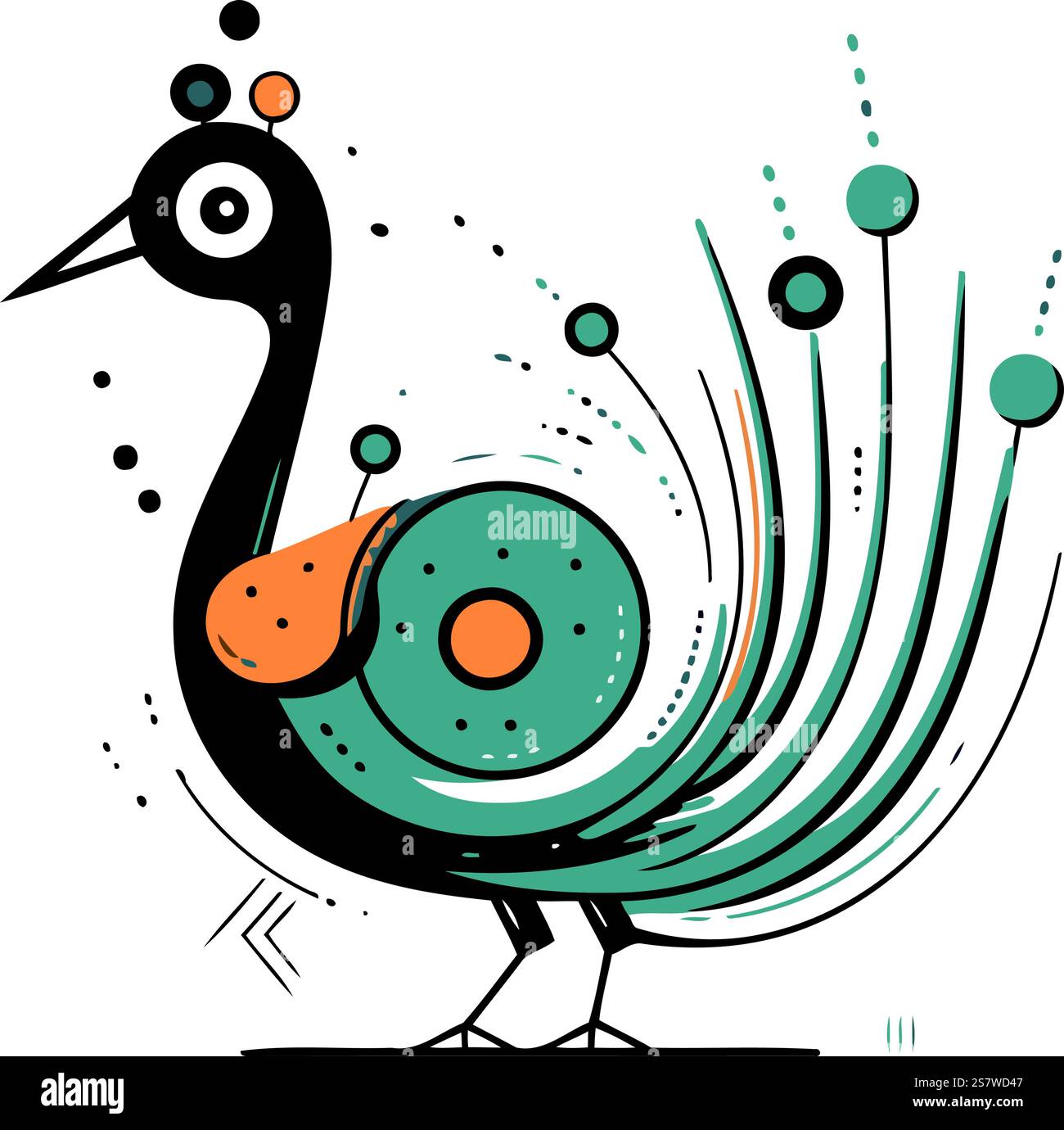 Vector illustration of peacock with circle on white background. Flat ...