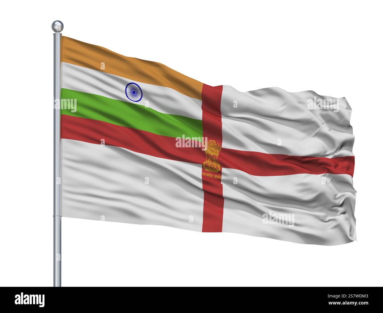 India Naval Ensign Flag On Flagpole, Isolated On White Background Stock ...