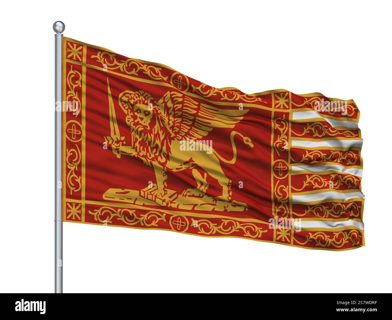 Venice City Flag On Flagpole, Country Italy, Isolated On White ...
