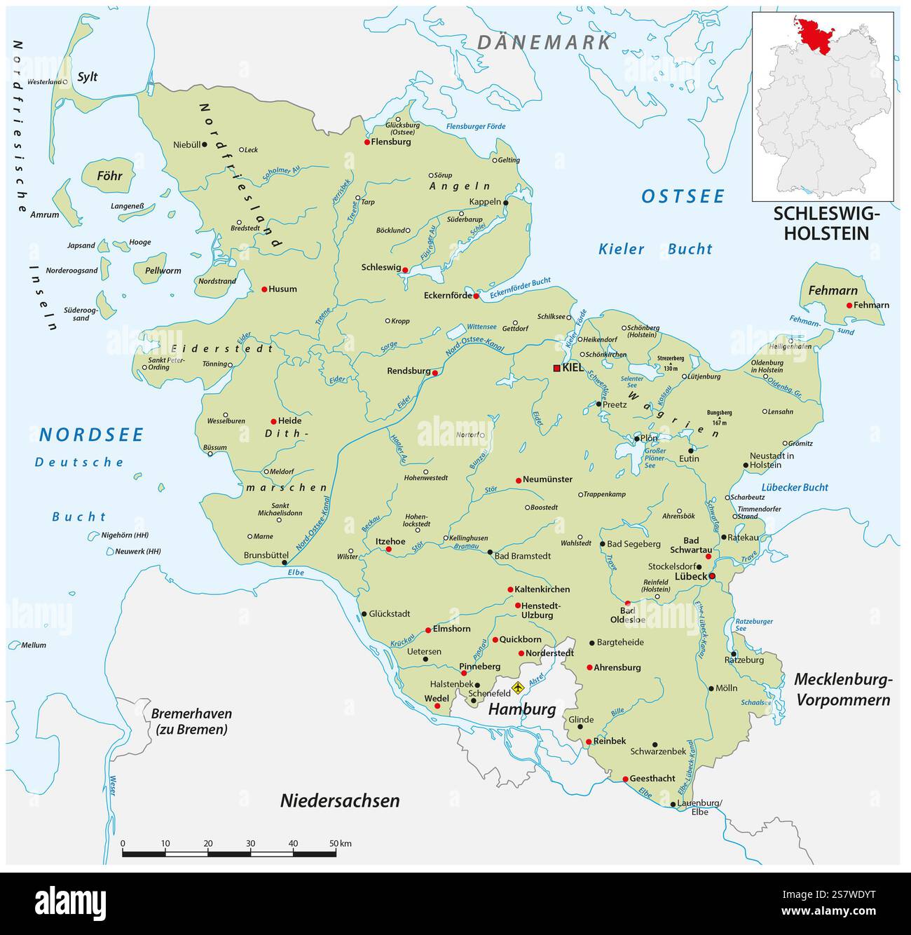 Map of the state Schleswig-Holstein, Germany Stock Photo - Alamy