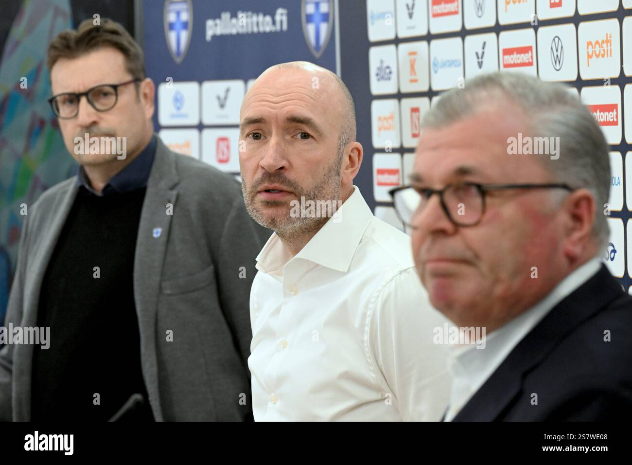 Aki Hyryläinen (L), sports director of the Finnish Football Association ...