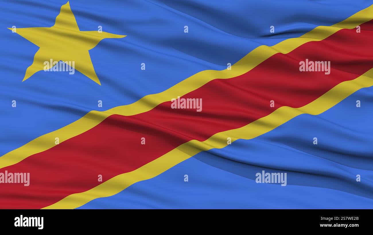 Closeup Democratic Republic of Congo Flag, Waving in the Wind, High ...