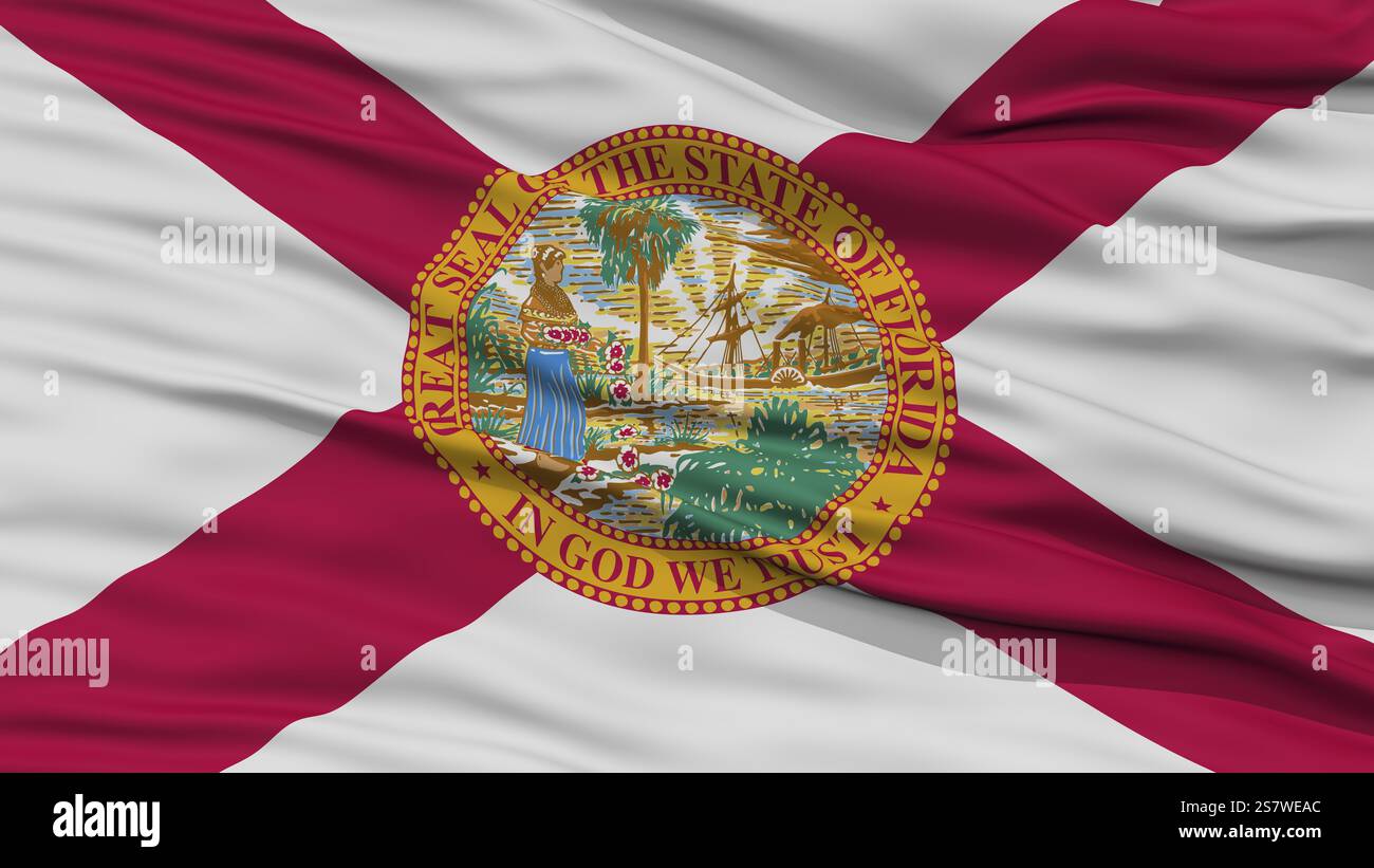 Closeup Florida Flag on Flagpole, USA state, Waving in the Wind, High ...