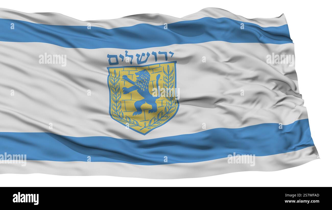 Isolated Jerusalem City Flag, Capital City of Israel, Waving on White ...