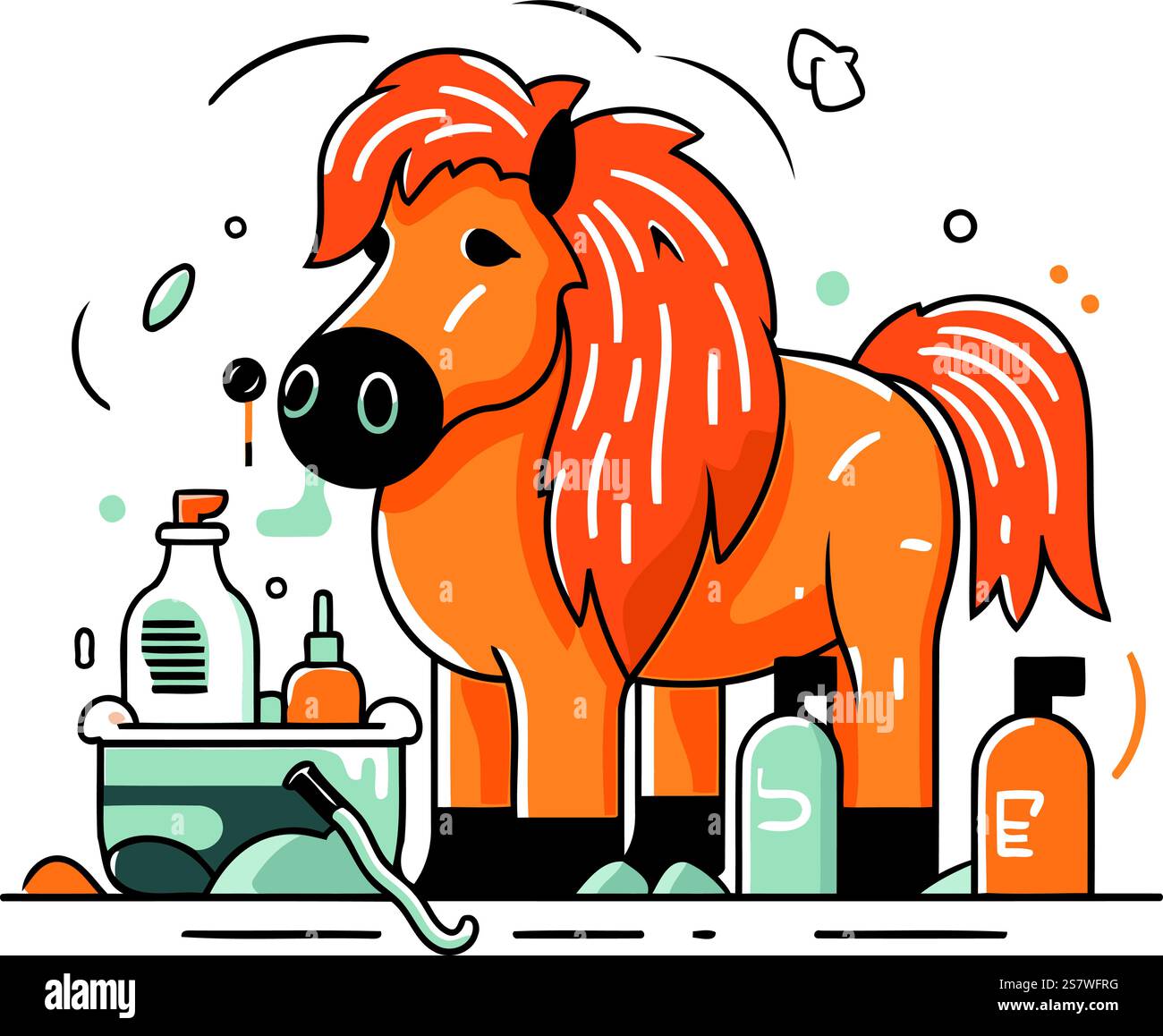 Horse washing in the bathroom. Vector illustration in flat style Stock ...