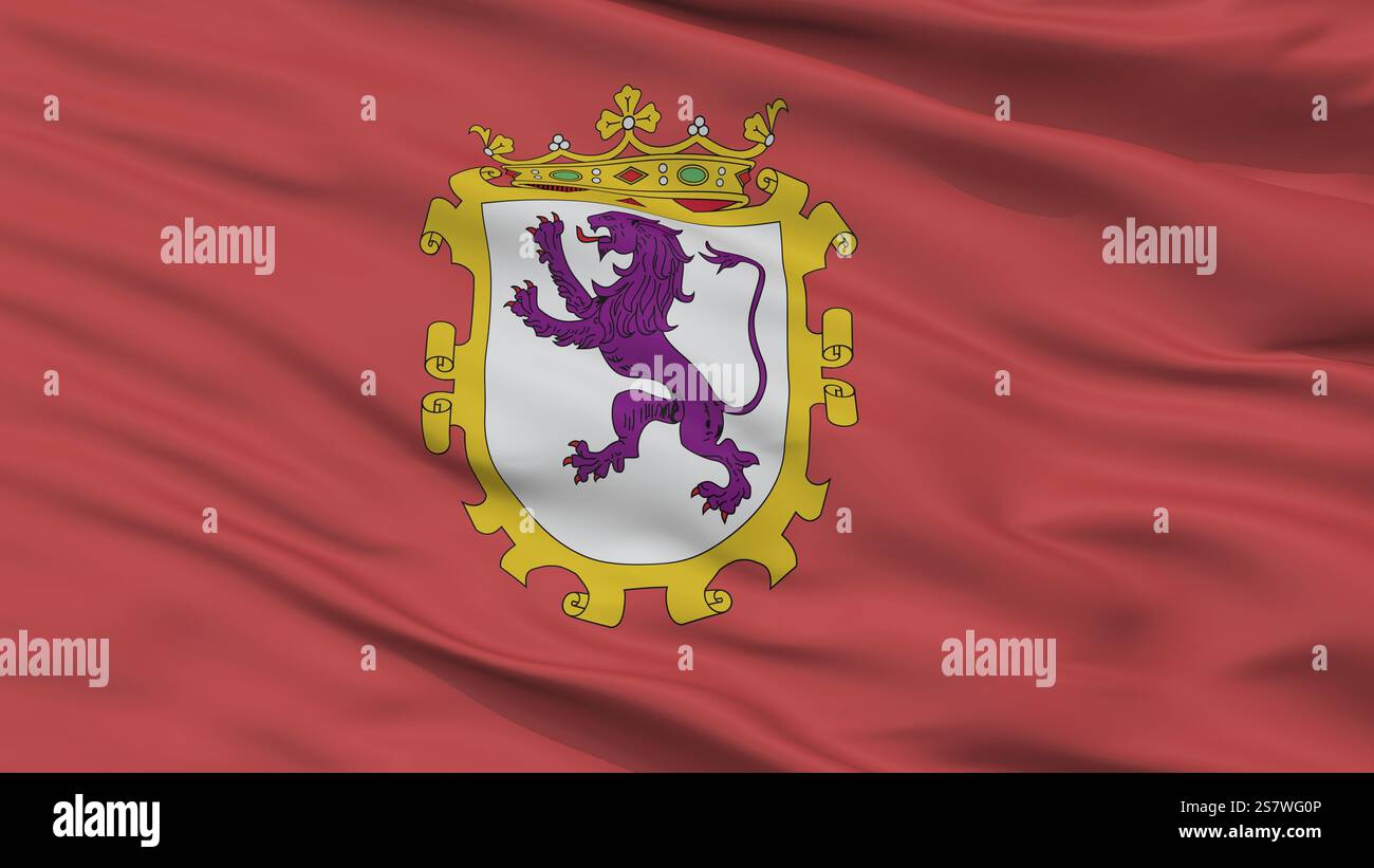 Leon, Ciudad City Flag, Country Spain, Closeup View, 3D Rendering Stock ...
