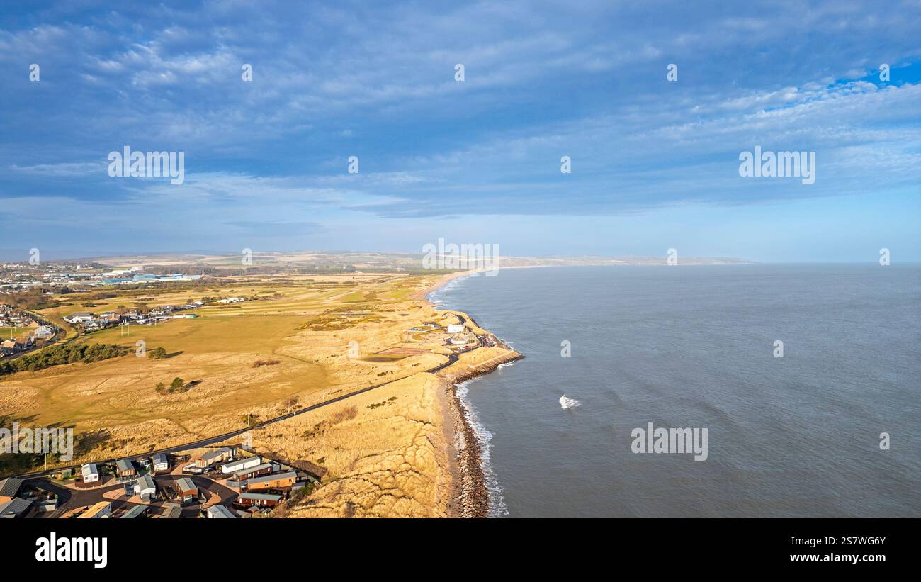 Montrose Angus Scotland blue sky a view over the beach seagrasses to ...