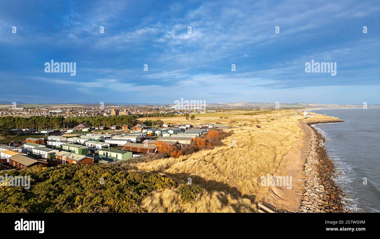 Montrose Angus Scotland blue sky caravan park and extensive beach with ...