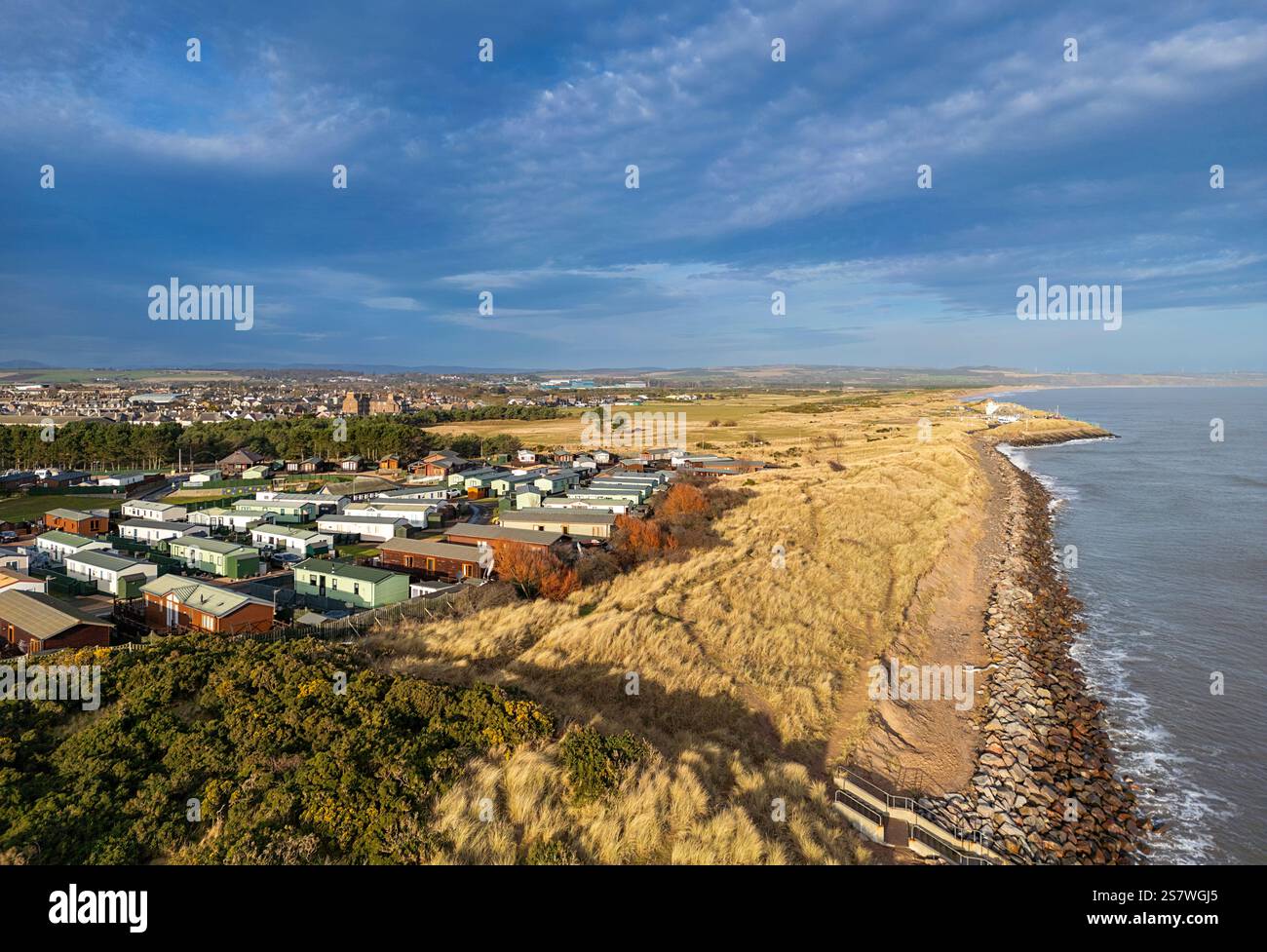 Montrose Angus Scotland holiday park and seagrasses on the sand dunes ...