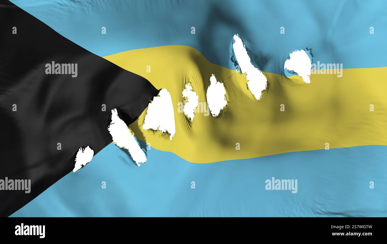 Bahamas flag perforated, bullet holes, white background, 3d rendering ...