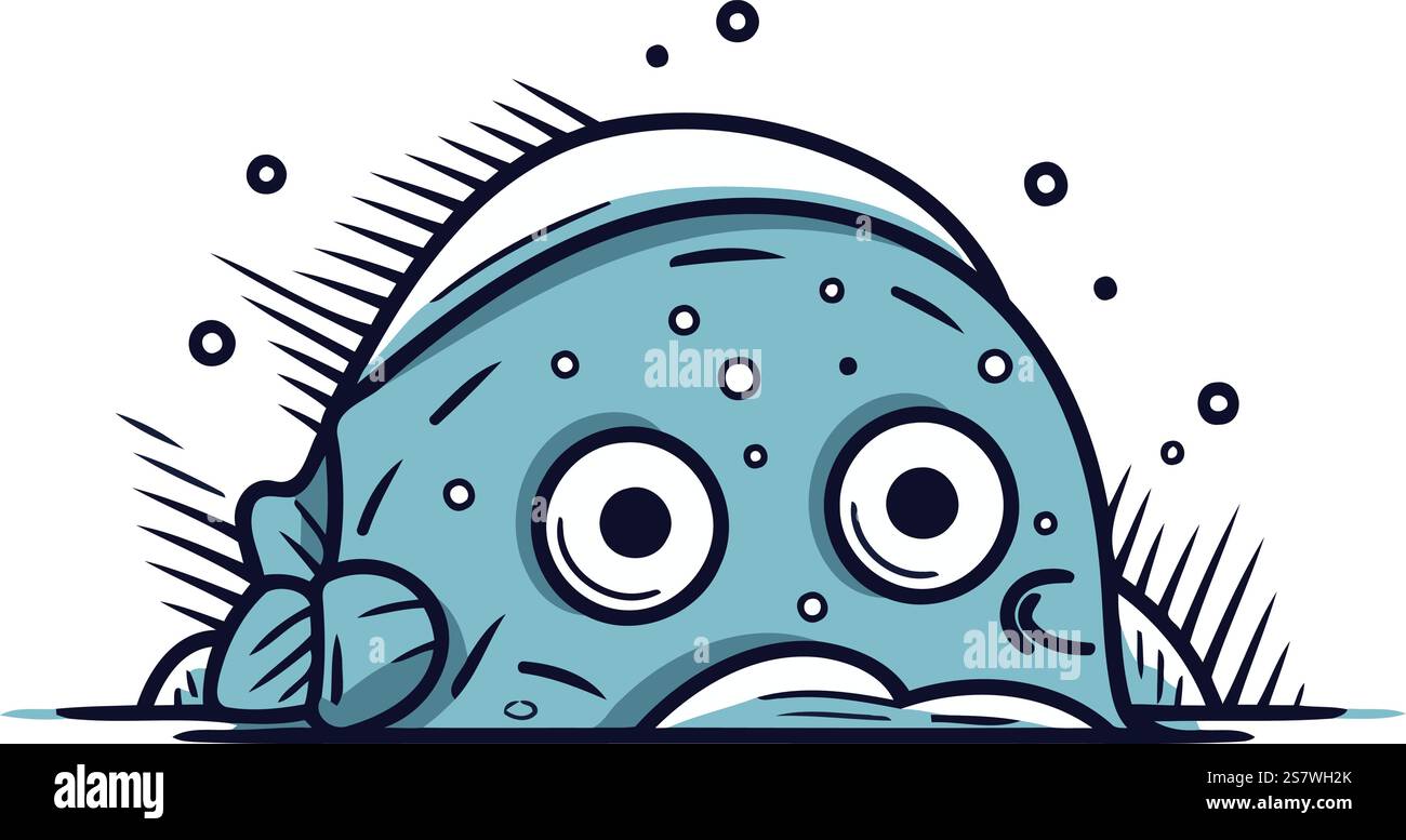 Cute cartoon blue sea monster. Vector illustration isolated on white ...
