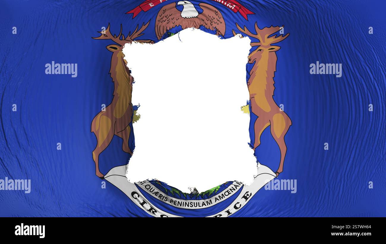 Square hole in the Michigan state flag, white background, 3d rendering ...