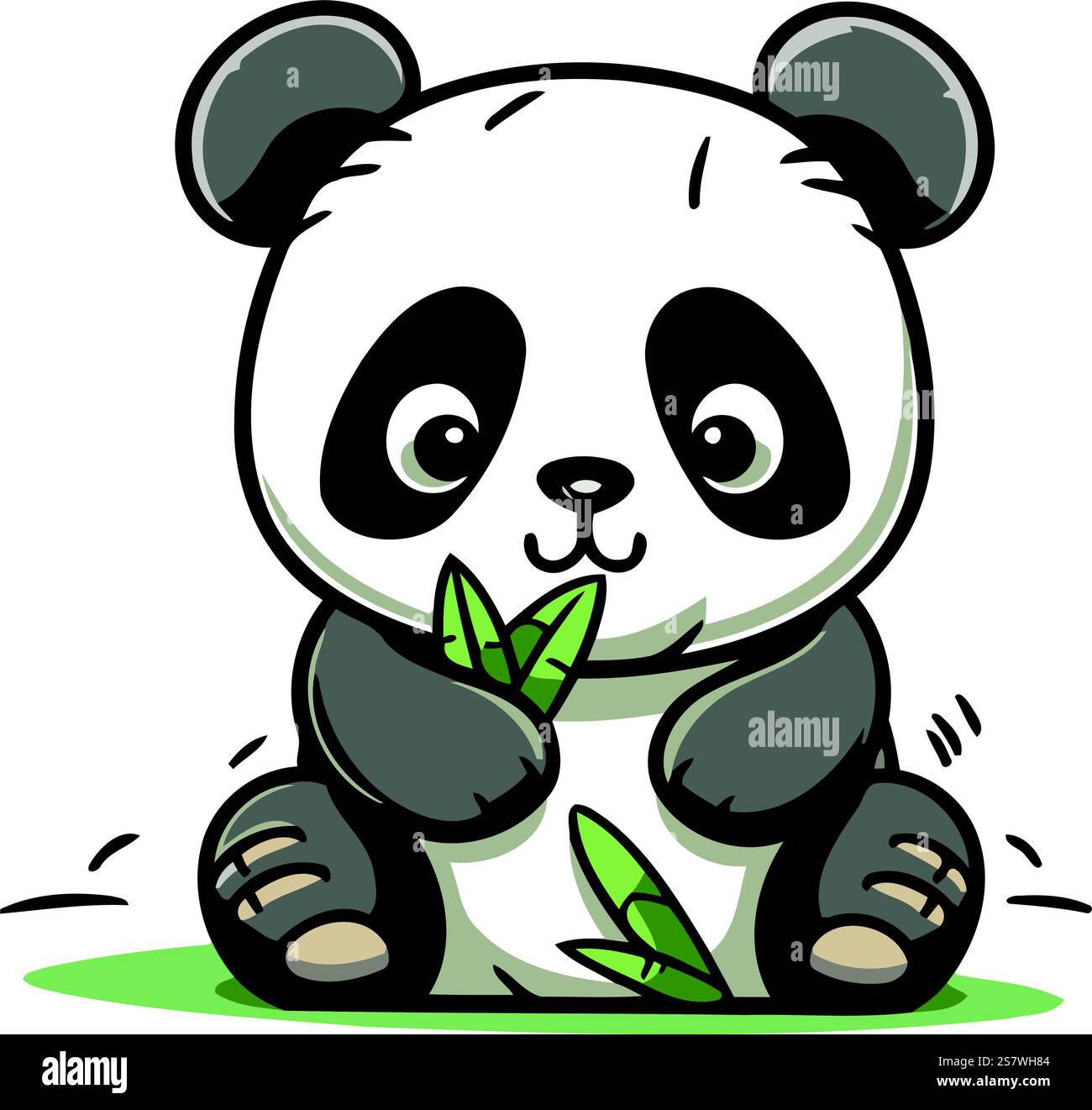 Cute cartoon panda with a green leaf. Vector illustration Stock Vector ...