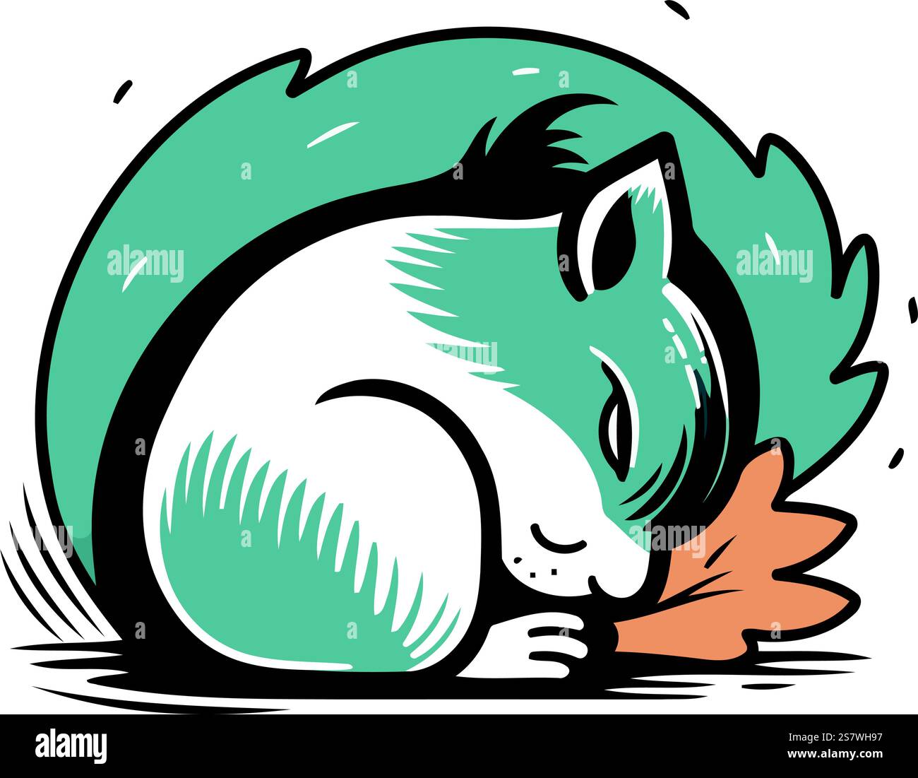 Vector illustration of a squirrel sleeping on the ground. side view ...